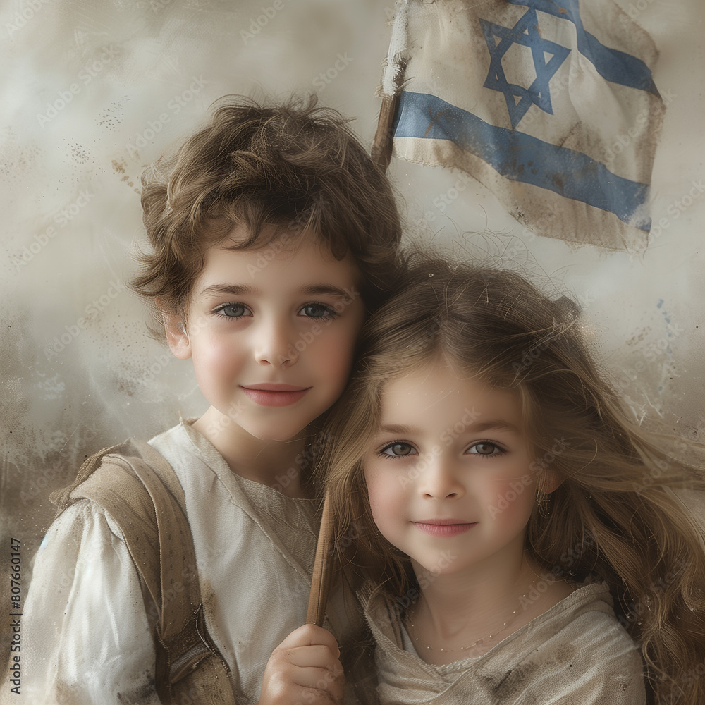 illustration of Israel and Jewish identity, featuring two children ...