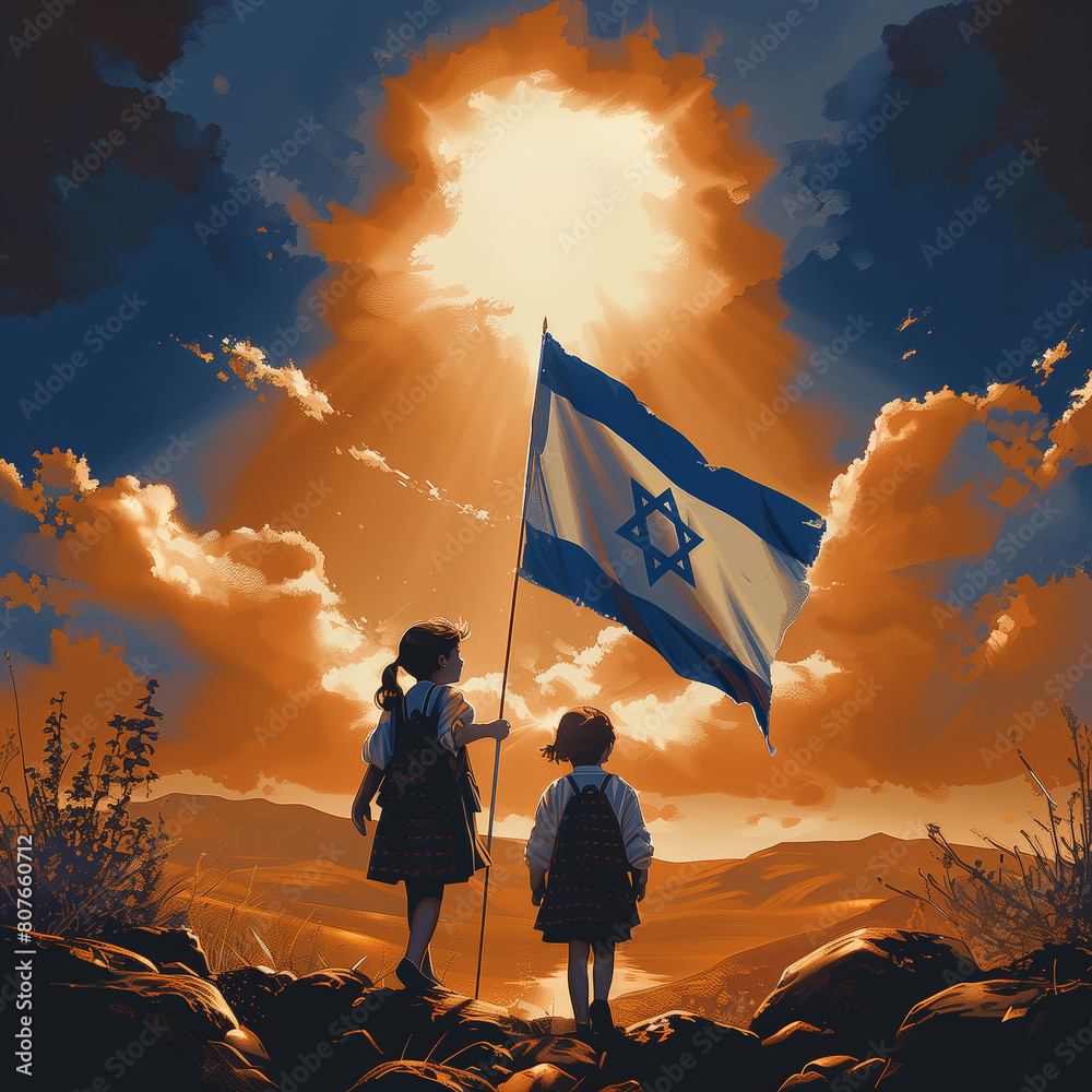 illustration of Israel and Jewish identity, featuring two children ...
