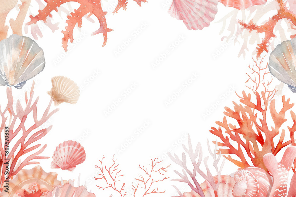 Watercolor painting coral reef ocean theme frame border. Stock ...
