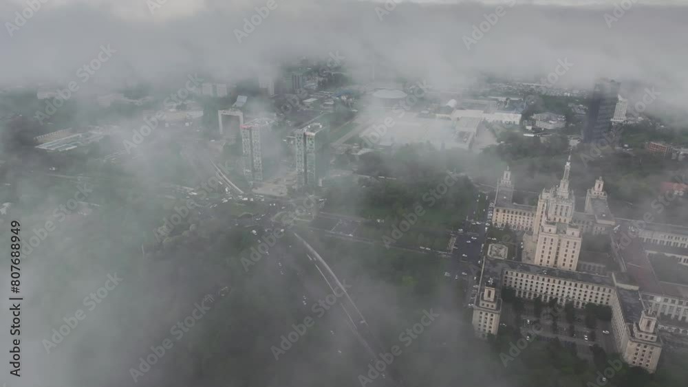 Bucharest from above. Aerial 4K video during a foggy morning in north ...