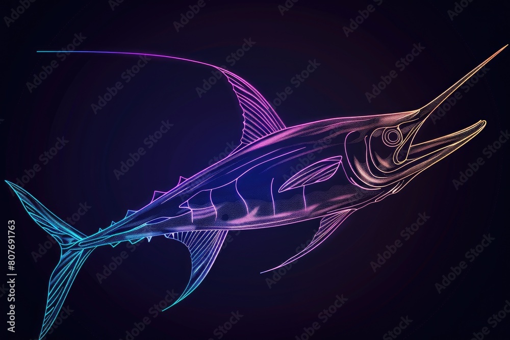 Vibrant neon colors on a blue marlin fish. Perfect for aquatic themed ...