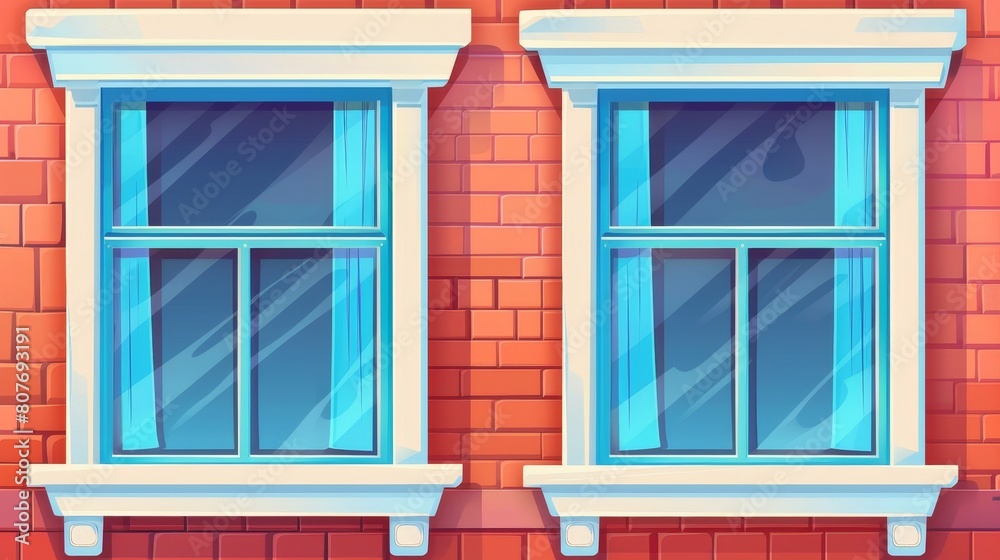 Wall and windows with white frames. Residential or office building ...