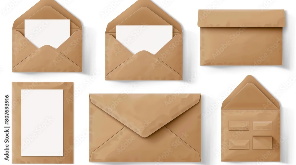 The brown envelopes template set consists of blank closed and open ...