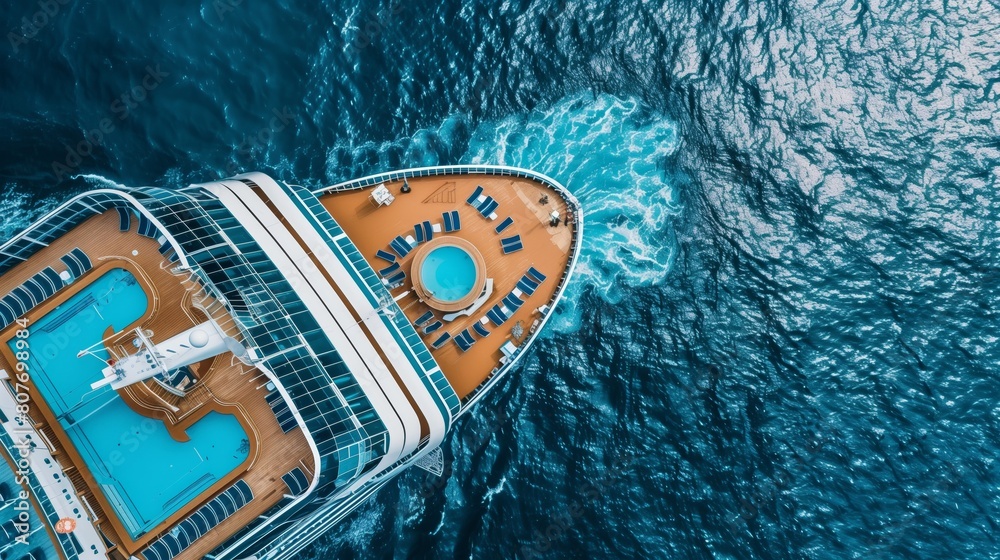 Aerial view of a luxury cruise ship on the blue ocean, showcasing its ...