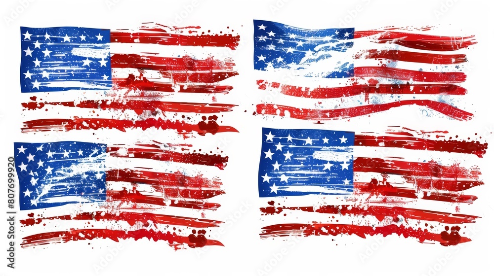Abstract flags set of United states of America made from watercolor ...