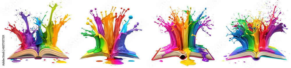 Rainbow pride color of 3d book open with splash paint isolate on ...