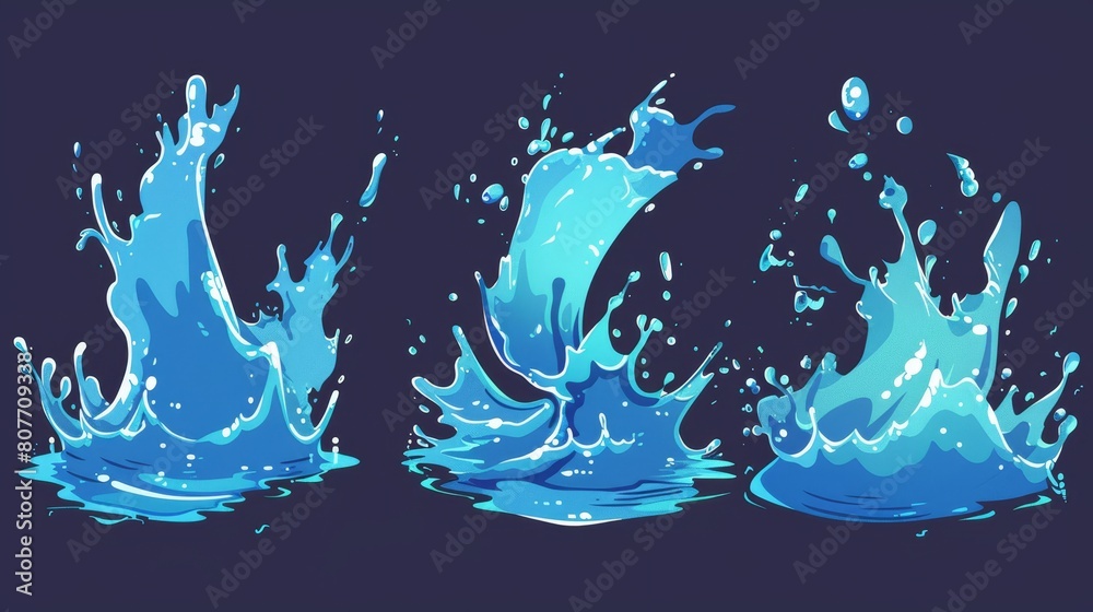 Animation of water splashing sprite sheet. Cartoon blue ocean or sea ...