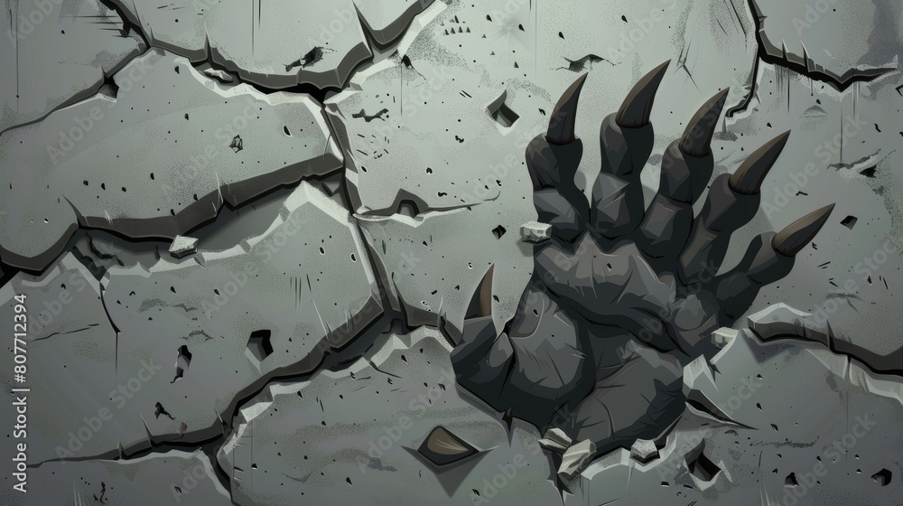 An illustration of 3D claw marks on a metal wall, scratches from a ...