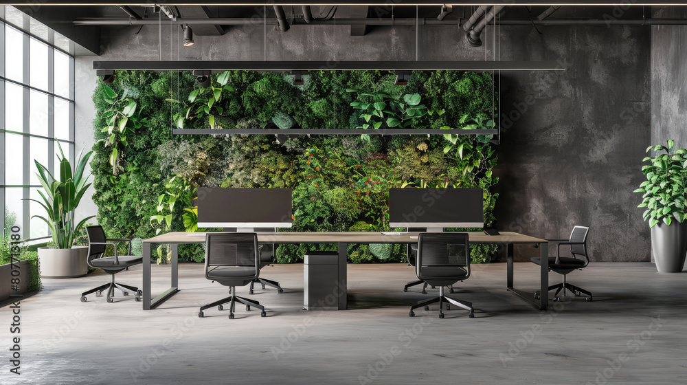 Conference empty room in a sustainable office space, large windows ...