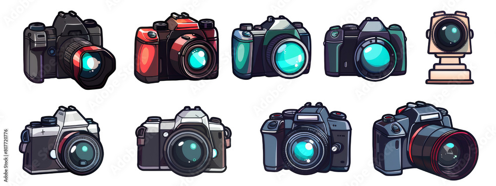 set of Camera icons, cartoon style, cute icons, transparent background ...