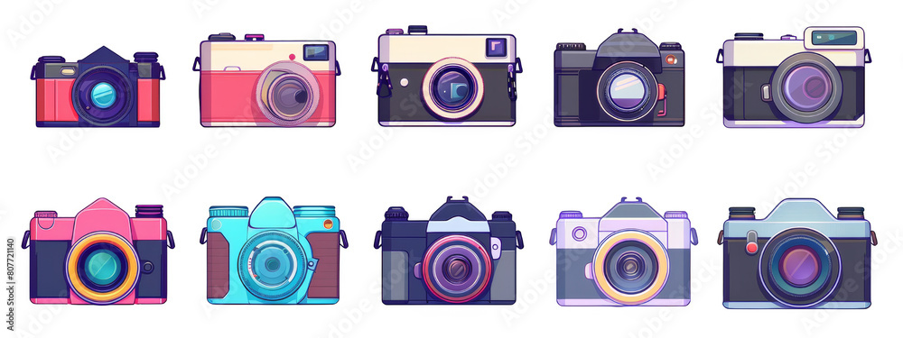 set of Camera icons, cartoon style, cute icons, transparent background ...