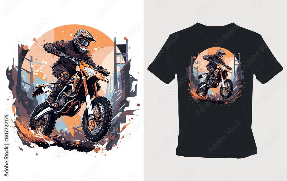 Daring dirt bike stunt Cartoon vector for adventurous t-shirt design ...
