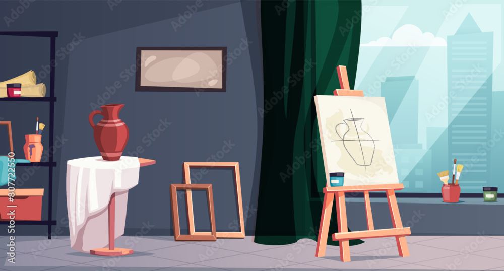 art studio. artwork painting workplace background, professional ...