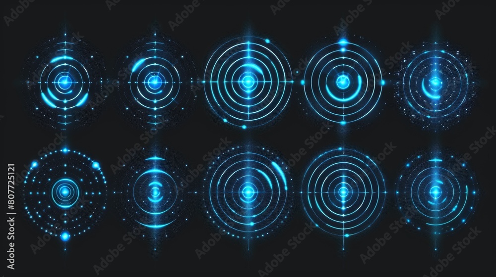 Set of blue radio wave signal points isolated on transparent background ...