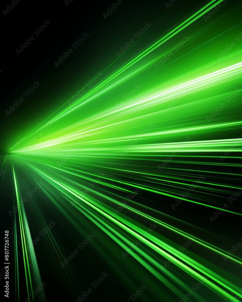 The image is of a green laser beam. It is a photograph of a real laser ...