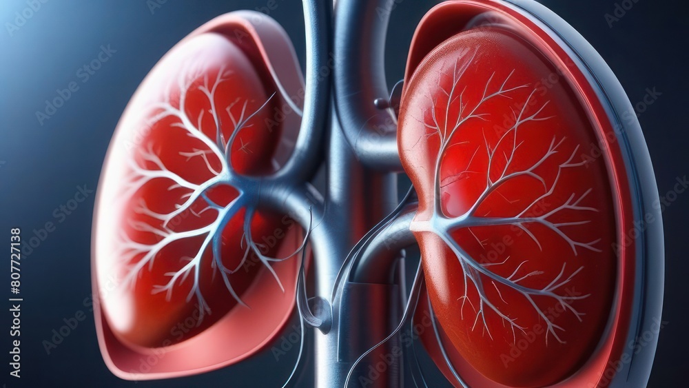 human kidneys and urinary tract in high detail. The kidneys are ...