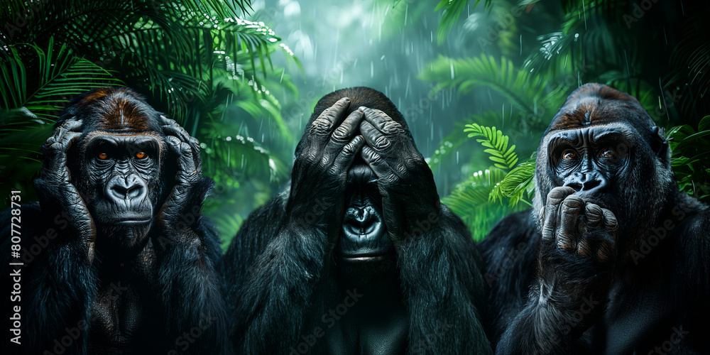 Poster Three Wise Monkeys (Gorillas) - The three wise monkeys are a Japanese pictorial maxim ...