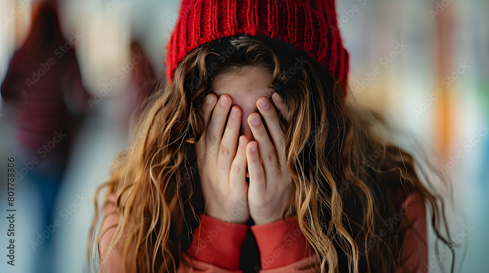 Teenage girl covering face, symbolizing high school bullying and ...