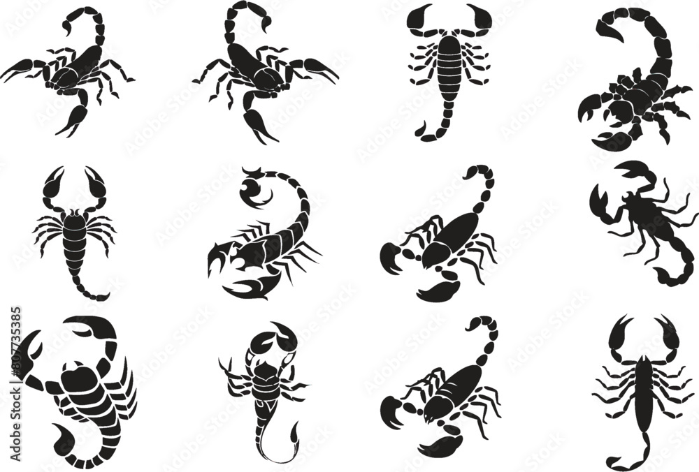 Scorpion in editable vector format. Set of Scorpion Silhouette for ...