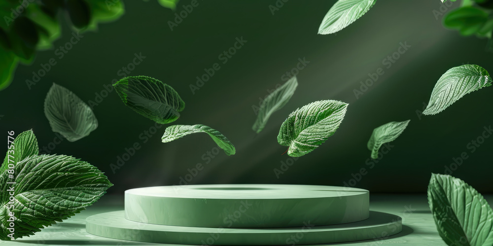 mint peppermint spearmint menthol green leaves empty dais podium ...