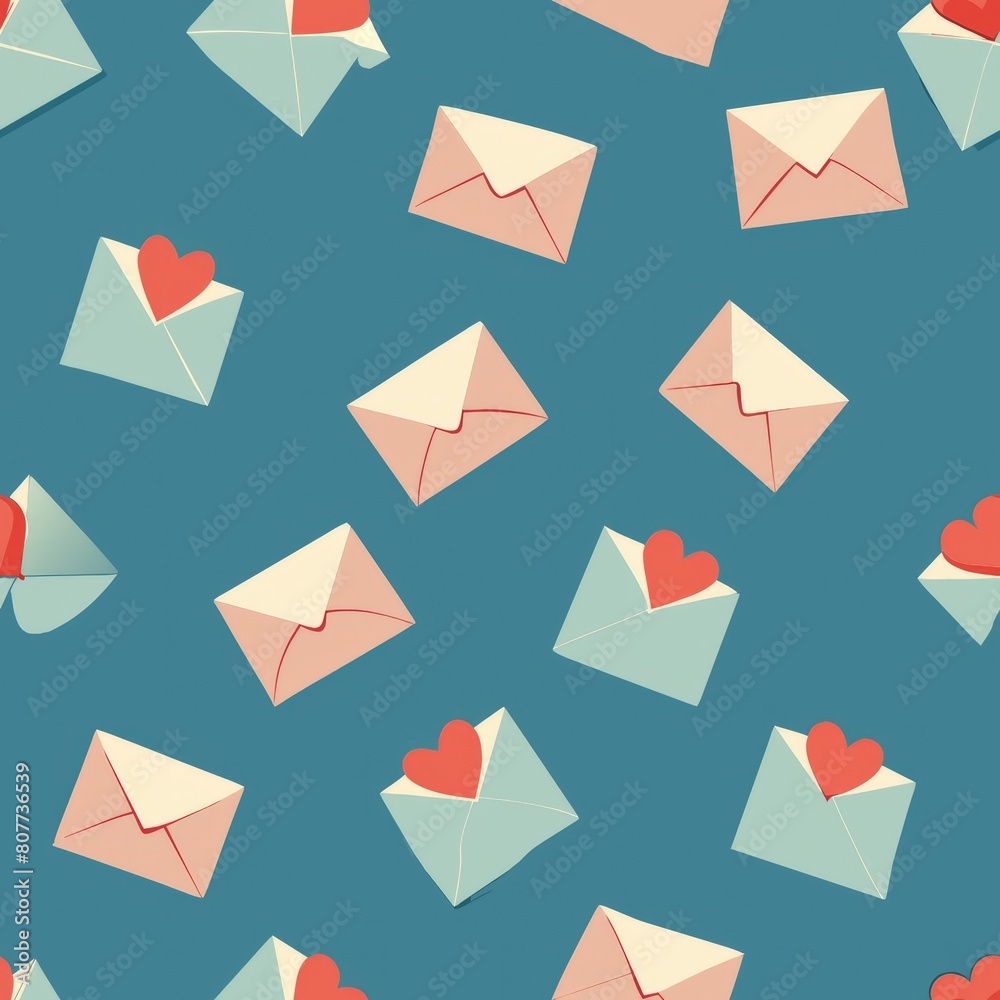 Seamless pattern of open envelopes revealing handwritten notes and love ...