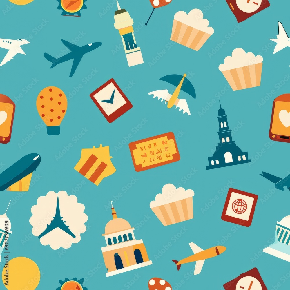 Seamless pattern of postage stamps featuring famous landmarks and ...