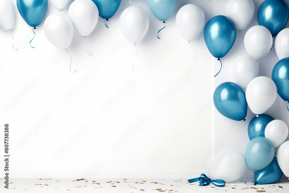 Blank birthday invitation card with balloons and golden confetti Stock ...