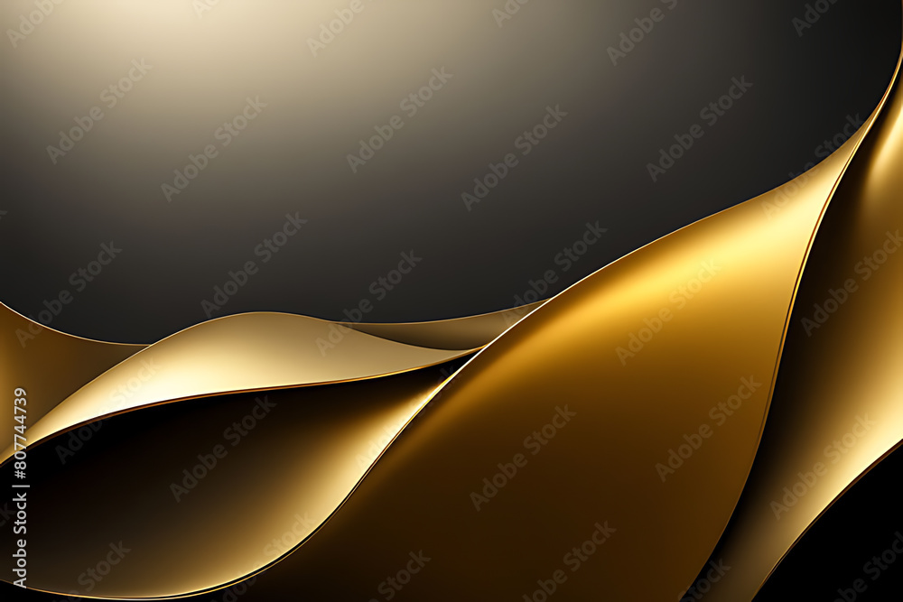 Abstract gold wave background with liquid and shapes on fluid gradient ...