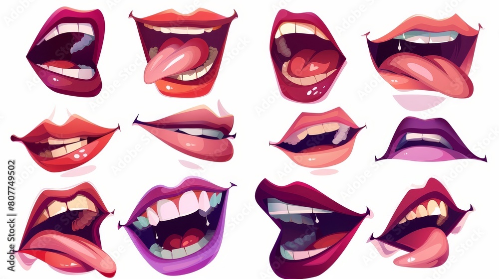 Animated female smile and happy expression. Cartoon woman mouth ...