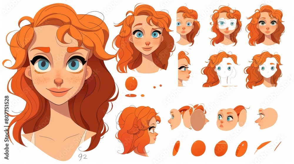 Face avatar cartoon for girls. Design kit for clipart animation of ...