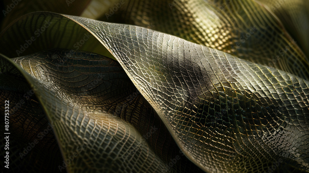 snake plant leaf, with its waxy coating and subtle ridges catching the ...