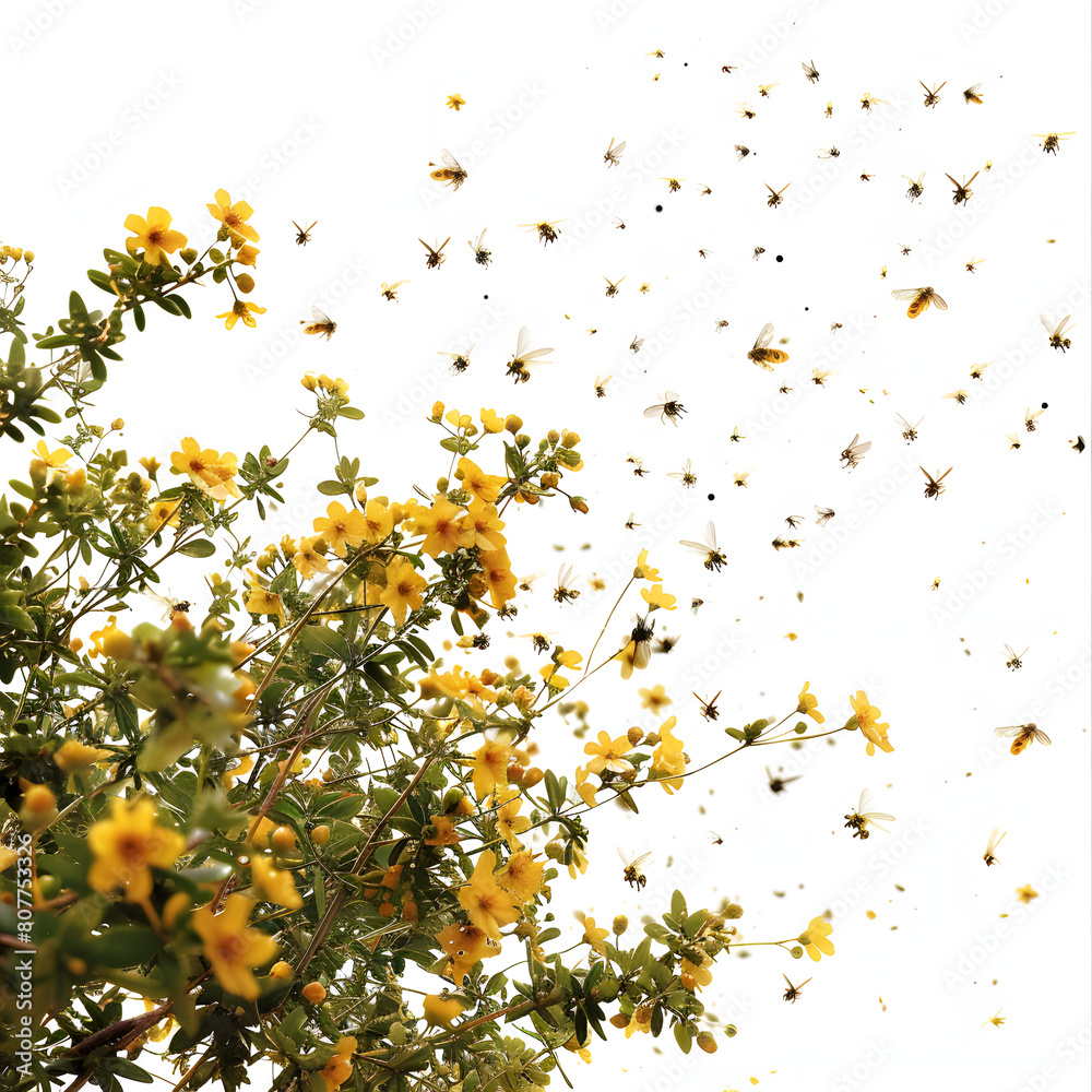 Wind carrying pollen from male to female flowers in plants like grasses ...