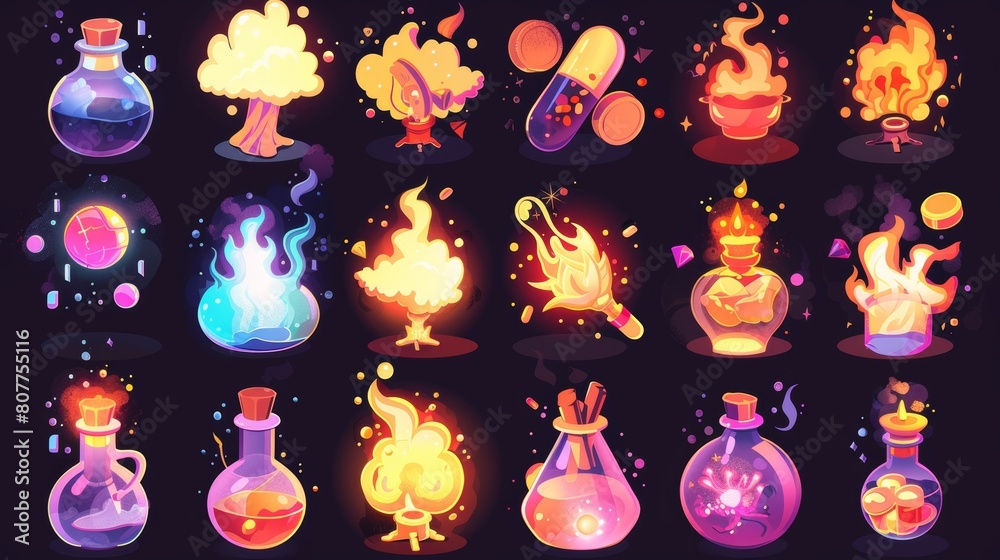 Animation cartoon game icon of a laboratory potion bottle. Isolated UI ...