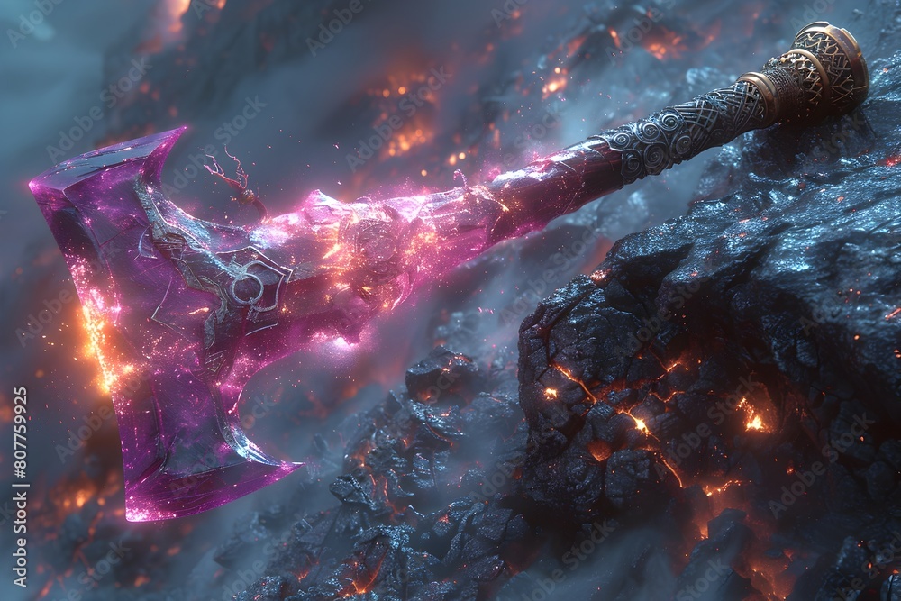 Legendary Enchanted Axe Wielding Cosmic Magical Powers in Dramatic ...