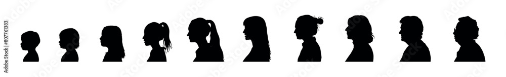 Woman life stages development vector silhouette set. Stages of woman ...