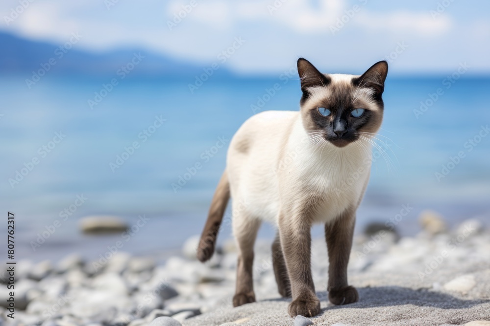 Full-length portrait photography of a funny siamese cat skulking in ...
