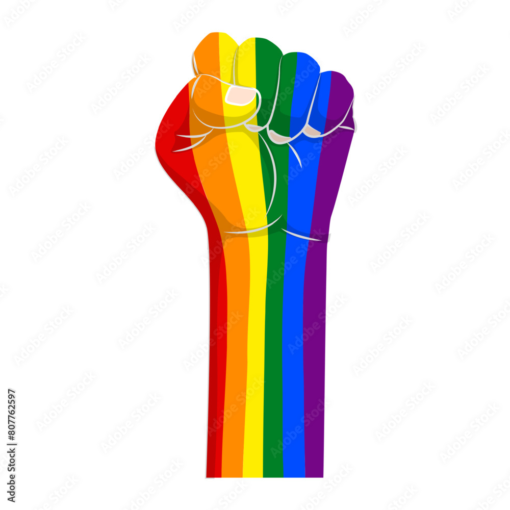 Vector illustration of rainbow color fist hand on transparent ...