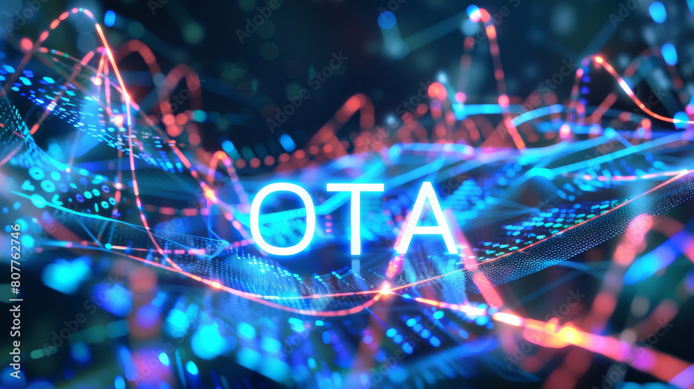 OTA over-the-air update illustration with written OTA in middle of data ...