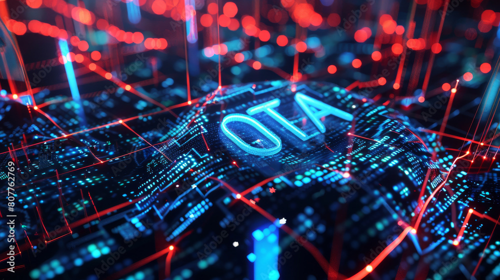 OTA over-the-air update illustration with written OTA in middle of data ...