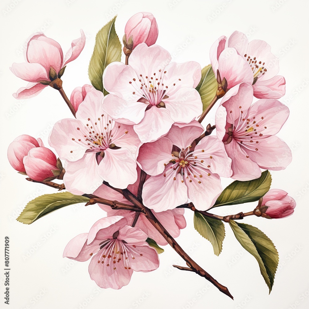 Watercolor cherry blossom clipart in soft pink and white tones, high ...