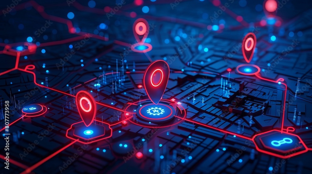 Business Location: A 3D vector illustration of a map with dynamic pins ...