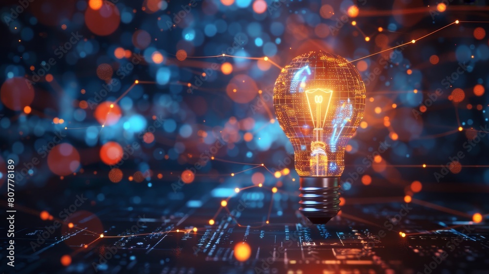 Technology and Innovation: A 3D vector illustration of a lightbulb ...