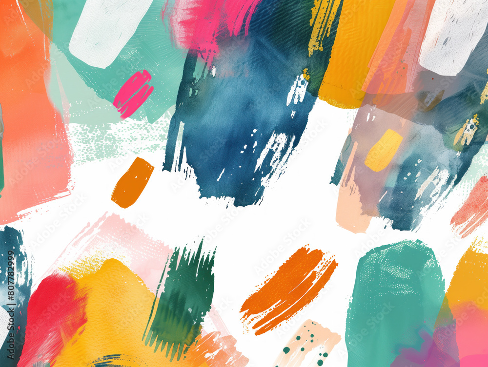 Vibrant abstract brush strokes on a white background create a dynamic ...