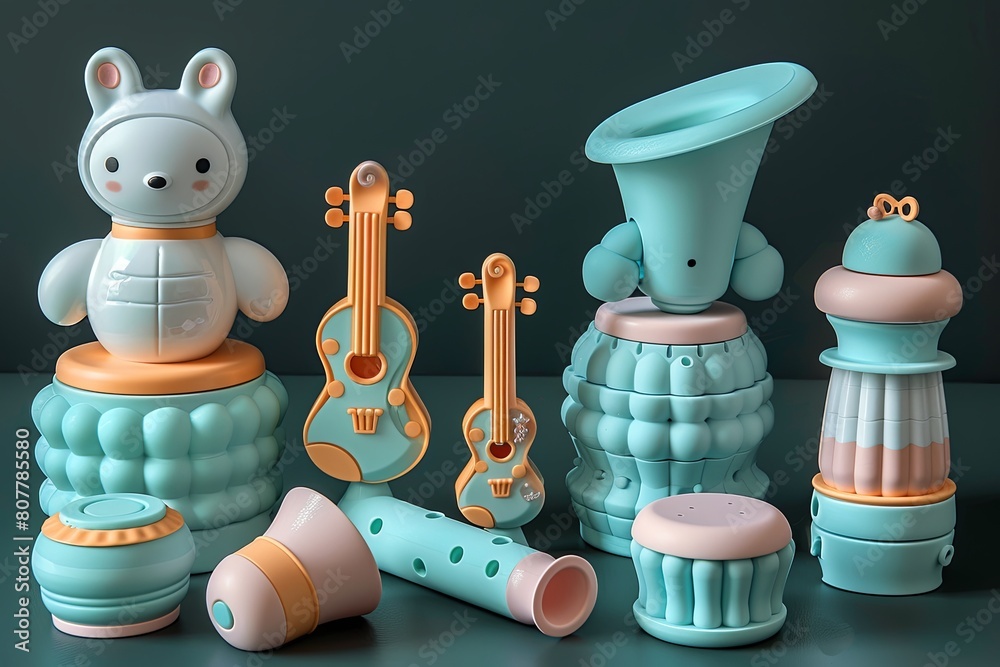 Vibrant 3D Musical Instrument Clip Art Collection: Funky Designs in ...