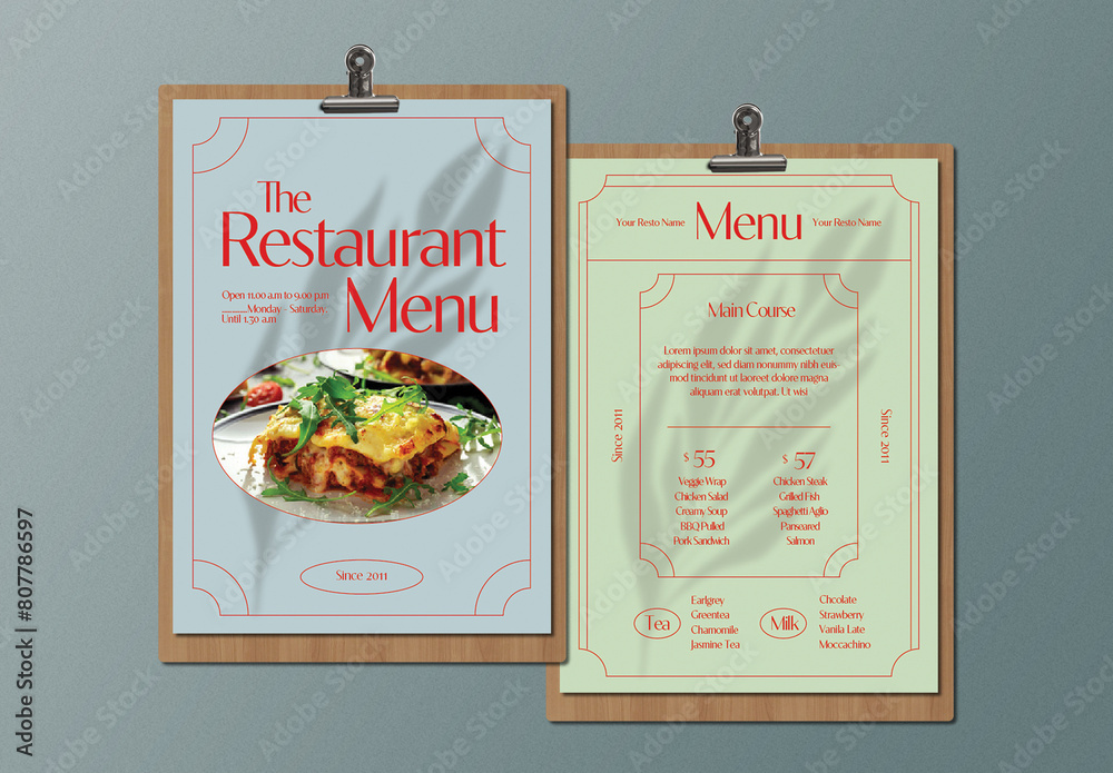 Soft Blue Classic Minimalist Multiple Menu Stock Template | Adobe Stock