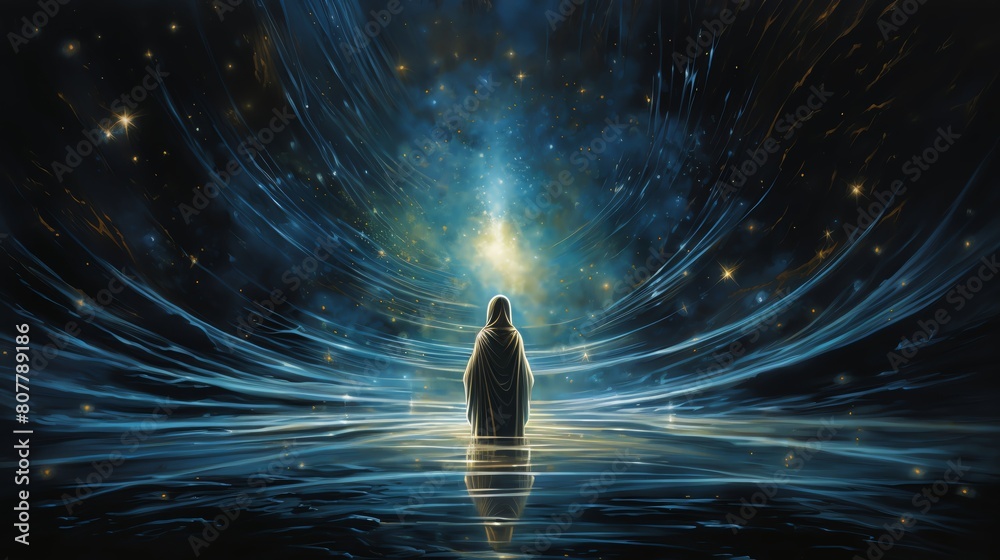 Artistic rendering of a celestial water bearer draped in starlight ...