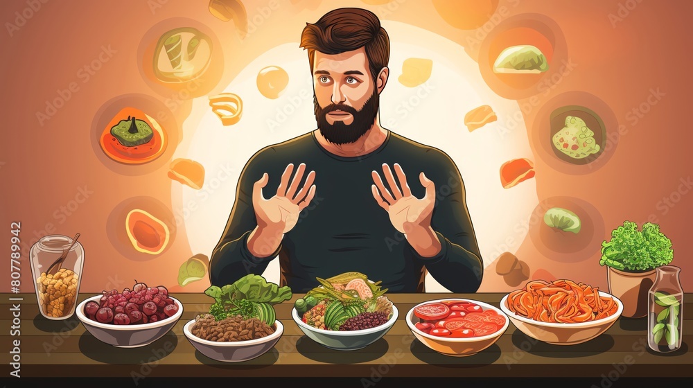 Image of a person avoiding spicy and fatty foods selecting a salad ...