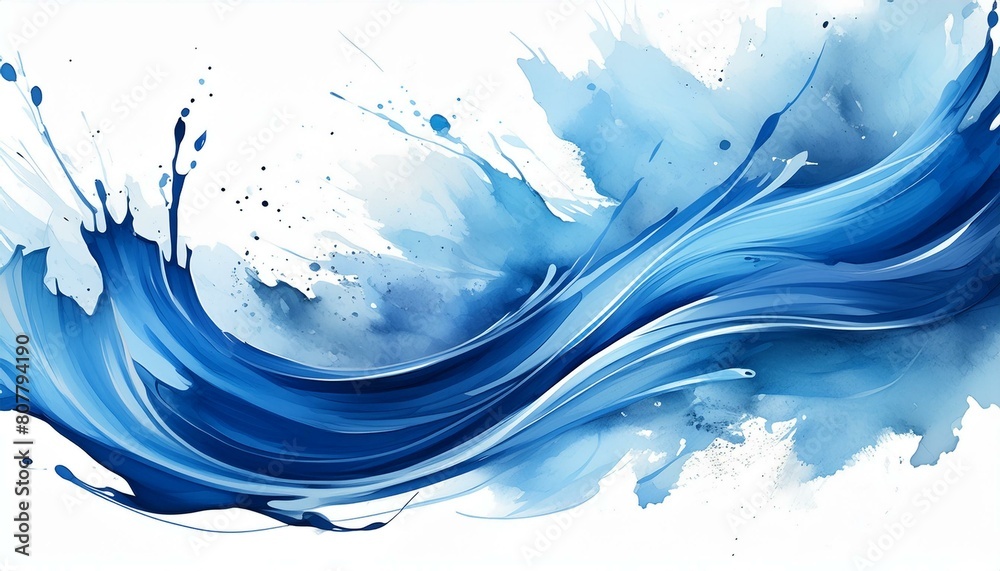 dynamic blue paint brush strokes delicately merging and swirling in ...