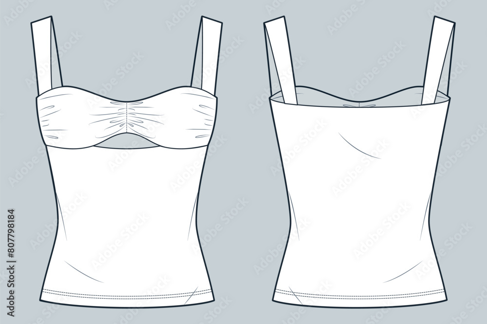 Striped Top technical fashion illustration. Bustier Top fashion flat ...