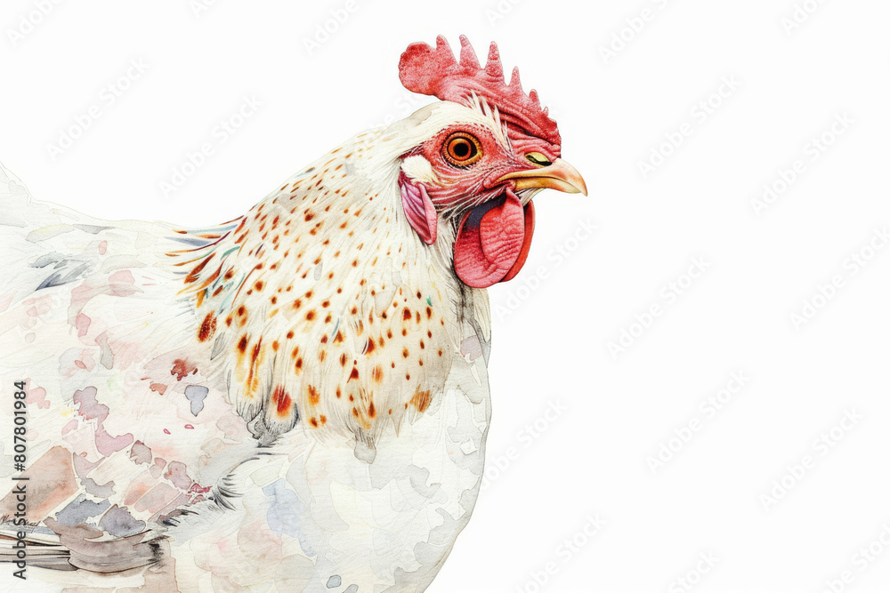 Striking watercolor image of a speckled hen, ideal for fresh farm egg ...